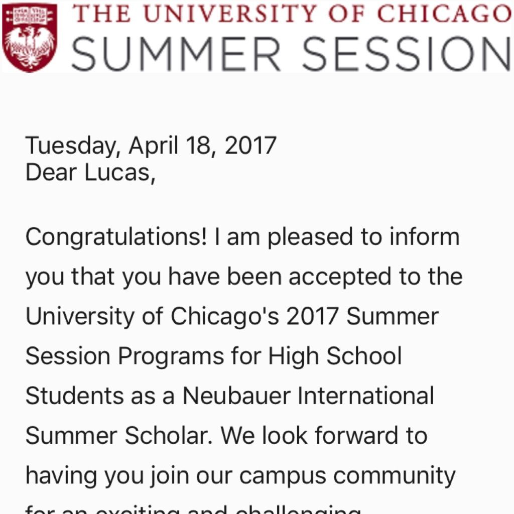 Lucas Capovila's post on Goodwall - Accepted at UChicago Summer Program ...