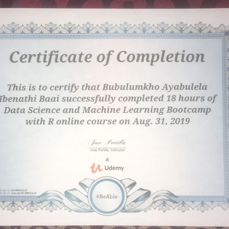Bubulumkho Ayabulela Ibenathi Baai's post on Goodwall - Certificate of Completion of Data ...
