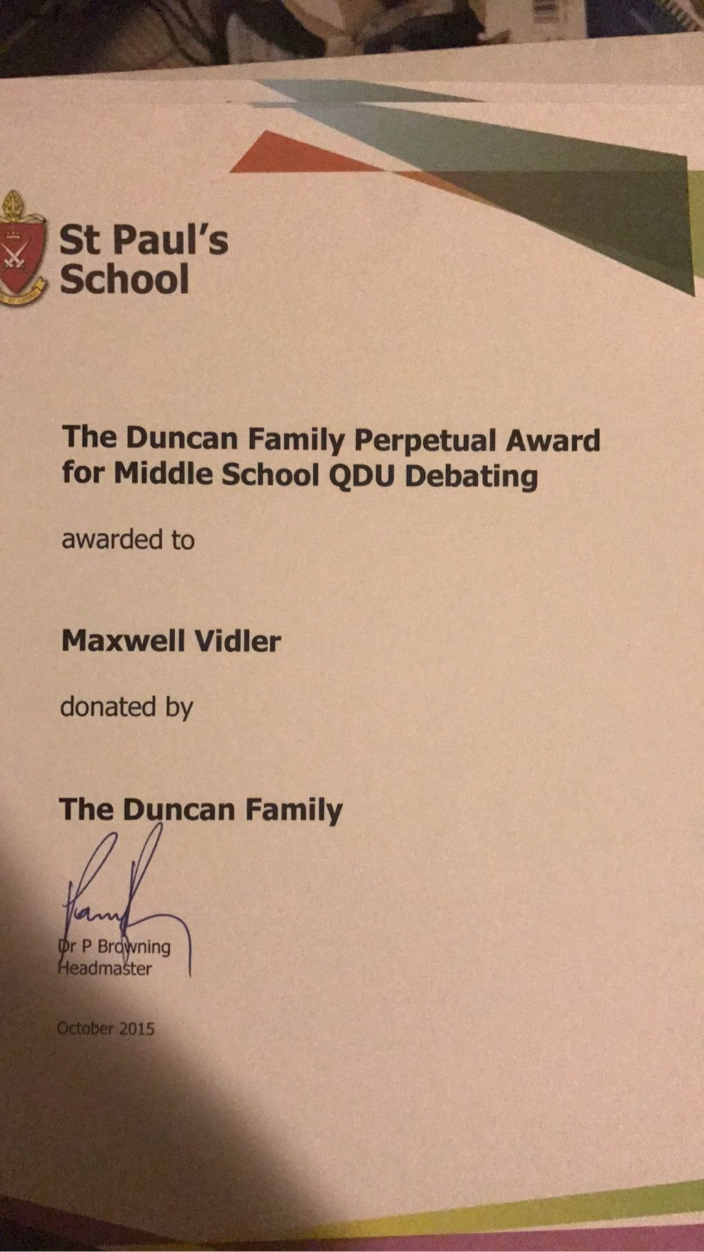 Maxwell Vidler's post on Goodwall - The Duncan Family Perpetual Award ...