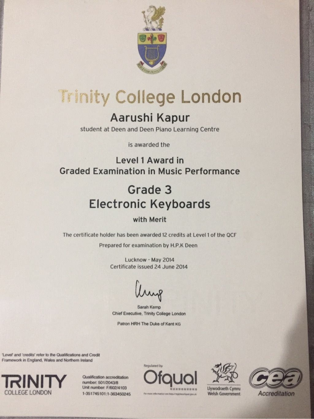 Aarushi Kapur's post on Goodwall - Merit Certificate of Trinity College ...