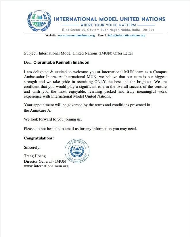 Kenneth Oloruntoba's post on Goodwall - My Official Offer Letter From ...