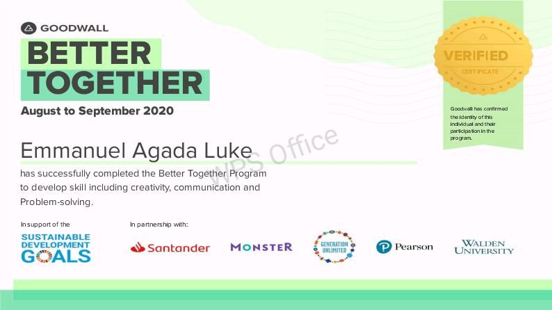 Emmanuel Agada Luke's post on Goodwall - Certificate Of Completions ...