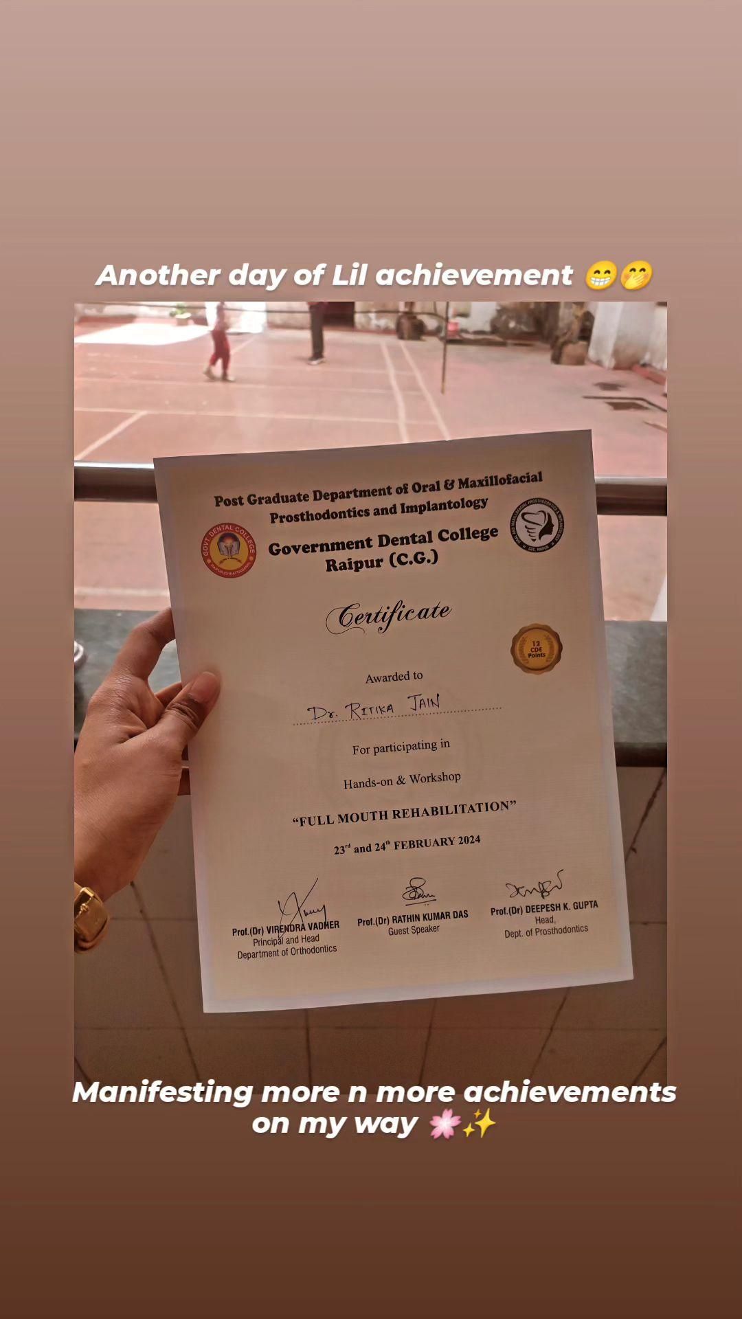Dr. Ritika Jain's post on Goodwall - Gat a certificate for ...