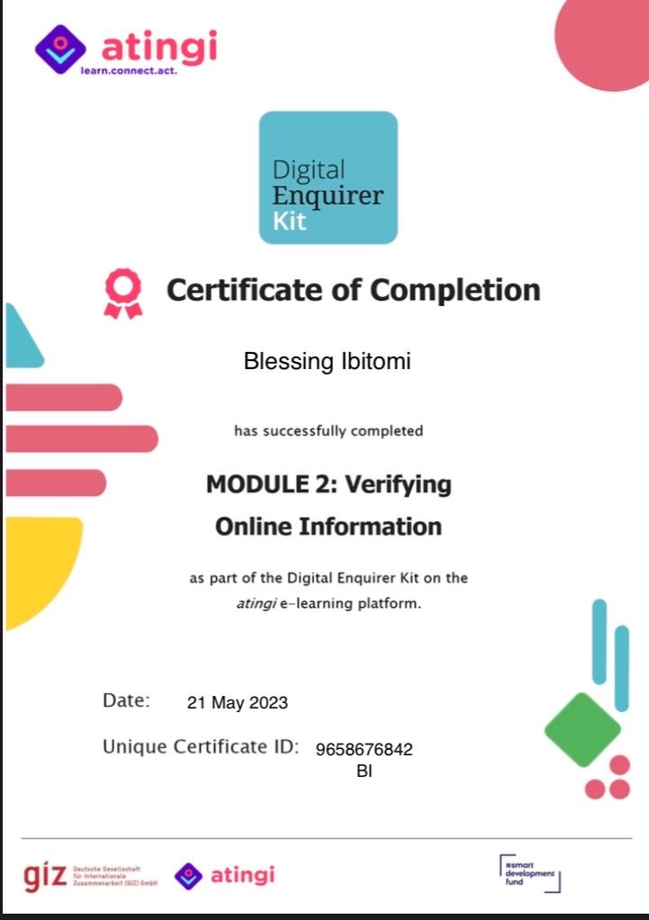 Blessing Ibitomi's post on Goodwall - My certificate of #checkyoursources it was a mind blowing ...