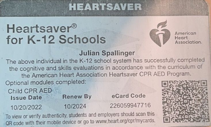 Julian Mark Spallinger's post on Goodwall - I am CPR certified by the ...